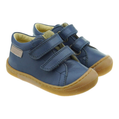 Zapatillas Barefoot Bebé Naturino en Cuero Azul y Taupe | Primeros Pasos